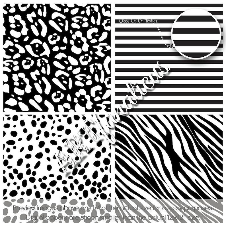 Black & White ANIMAL PRINTS Digital Papers, Animal Pattern, Cowhide ...