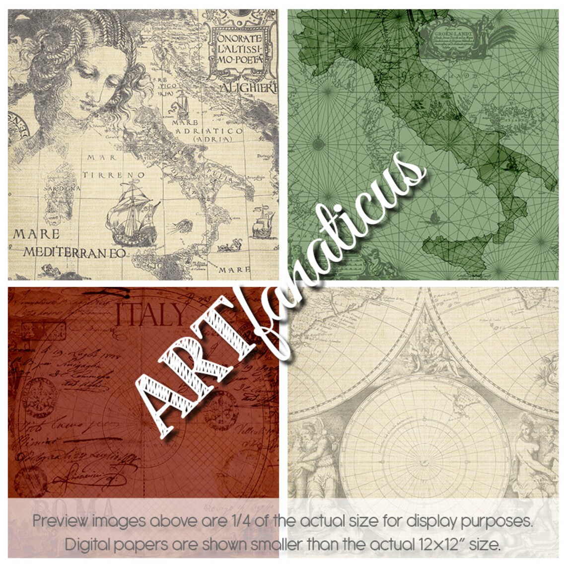 Paper Vintage Maps Vintage Italy Maps Italy Paper 12x12 Digital Paper ...