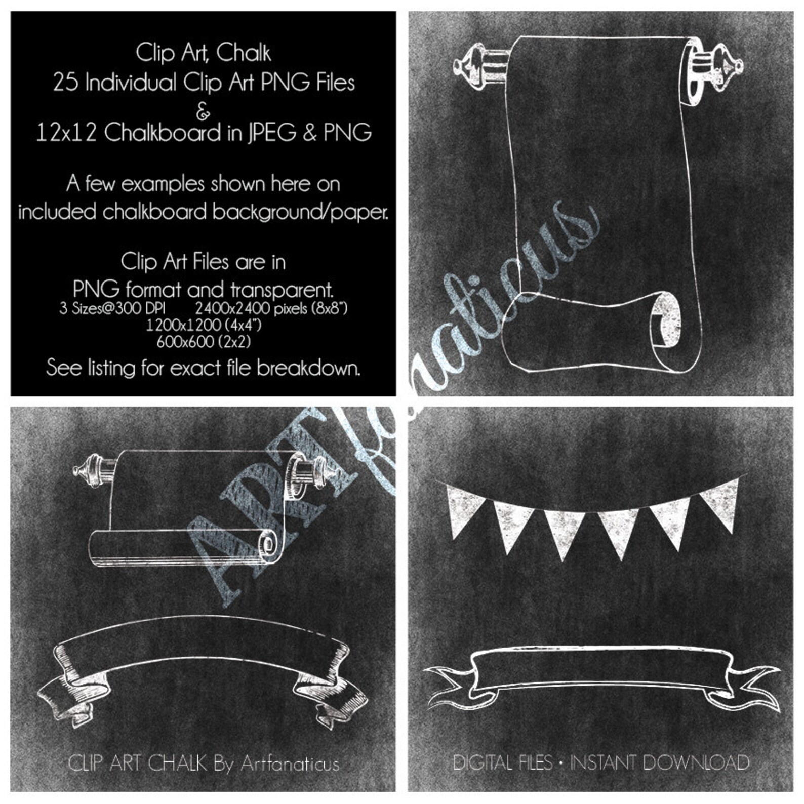 Chalk Banners Clip Arts "chalk BANNERS CLIPART 25 Hand Drawn Chalk ...