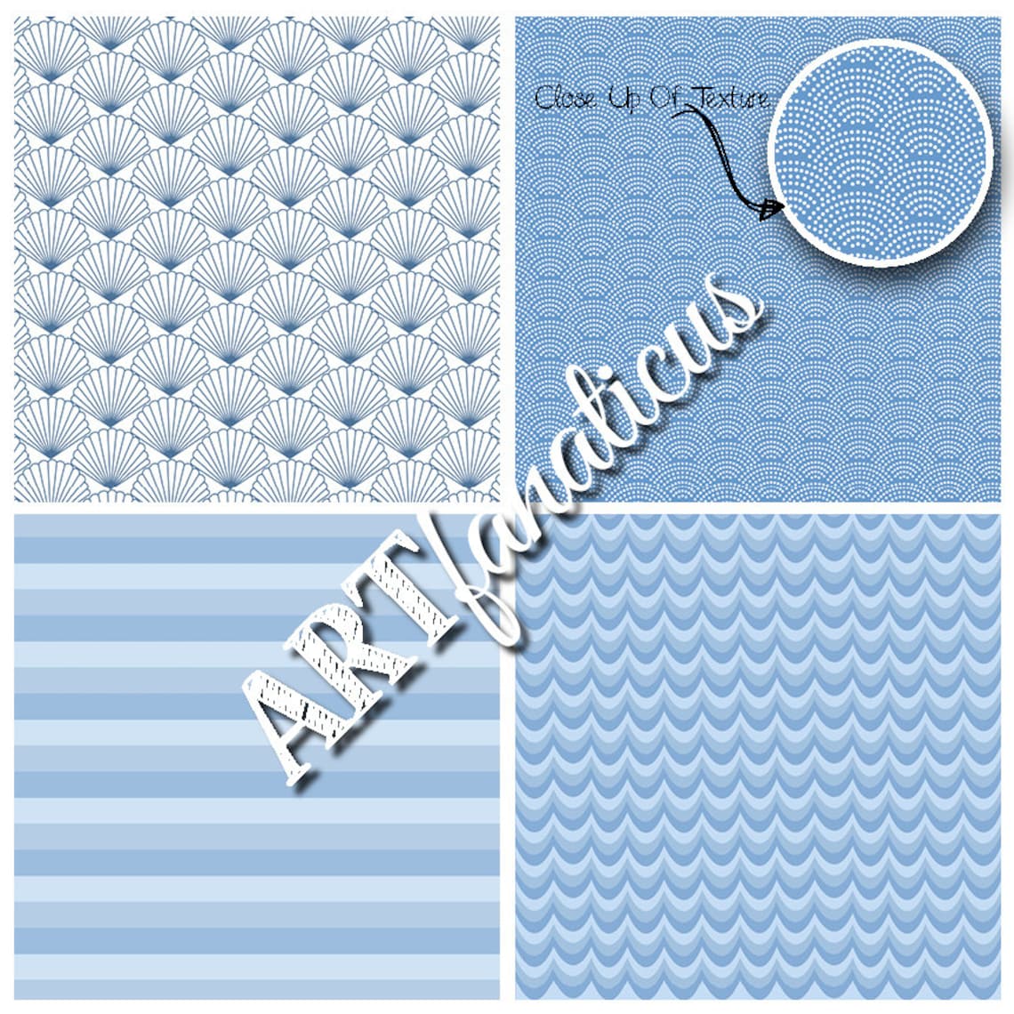Beach Digital Papers "blue SEA Patterns" Shells, Seahorse, Waves ...