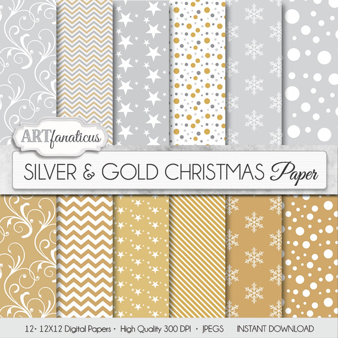 Silver Gold Digital Papers "silver & GOLD Christmas" Gold Paper With ...