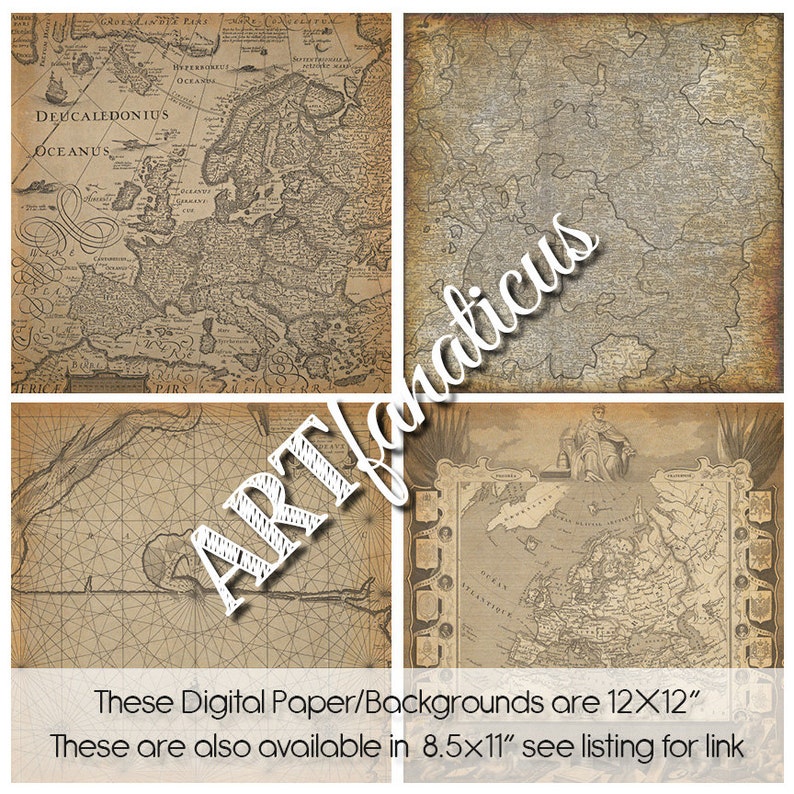 Antique Maps 12x12 Digital Papers, "antique SEPIA MAPS 12x12 ...