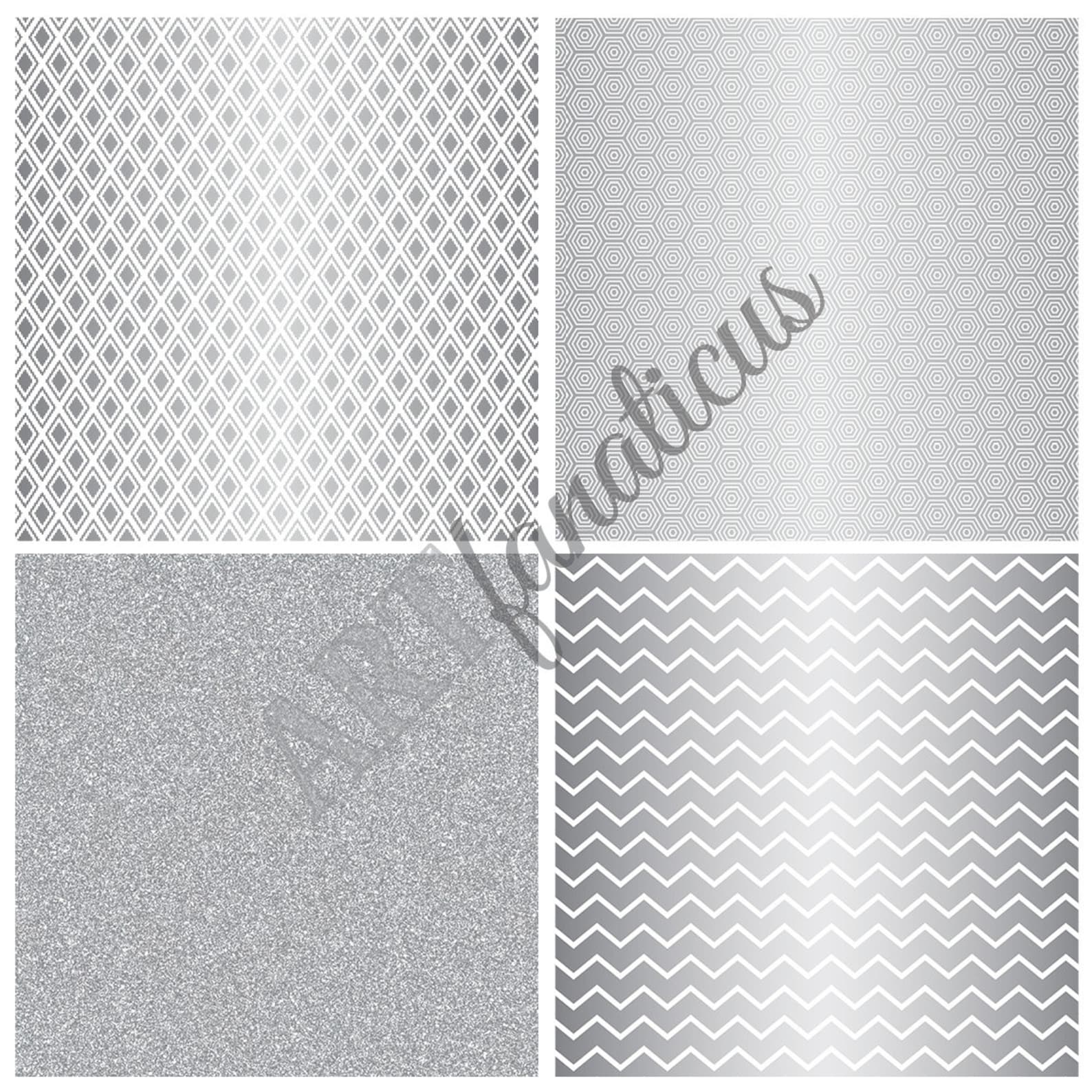 Silver Papers "silver Shine" Digital Paper With Silver Glitter, Silver ...