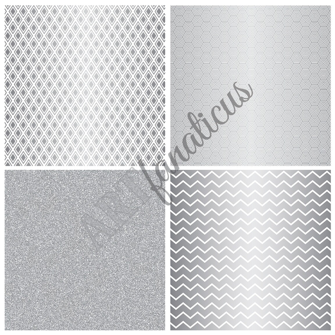 Silver Papers "silver Shine" Digital Paper With Silver Glitter, Silver ...