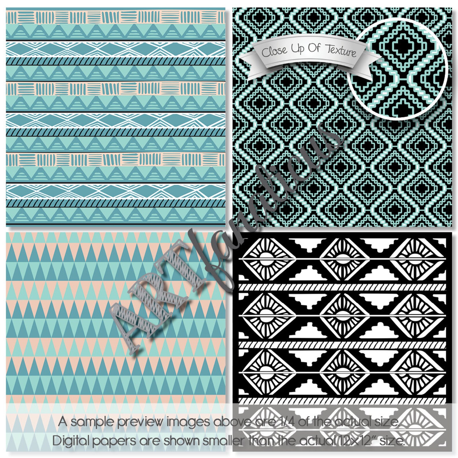 Tribal Digital Paper "aztec" Digital Paper Tribal Designs in Blue ...