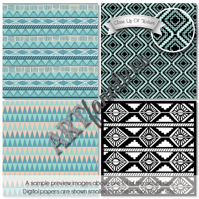 Tribal Digital Paper "aztec" Digital Paper Tribal Designs in Blue ...