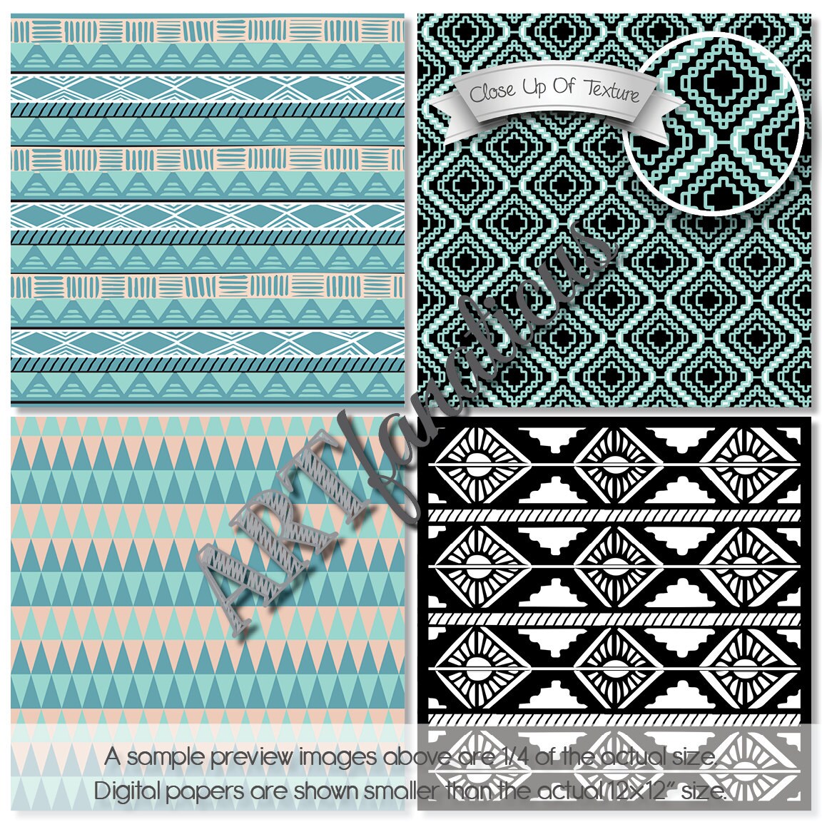 Tribal Digital Paper "aztec" Digital Paper Tribal Designs in Blue ...