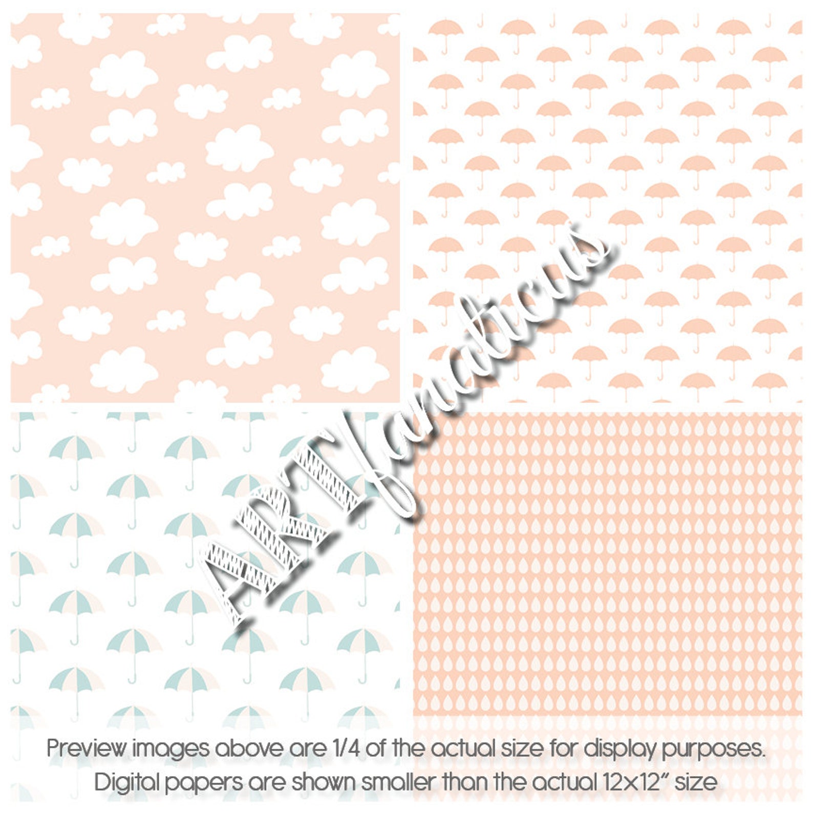 Baby Shower Digital Papers "spring Showers" Pink, Blue, Peach,yellow ...