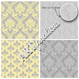 Damask Digital Papers "gray & YELLOW Damask" Elegant, Yellow, White ...