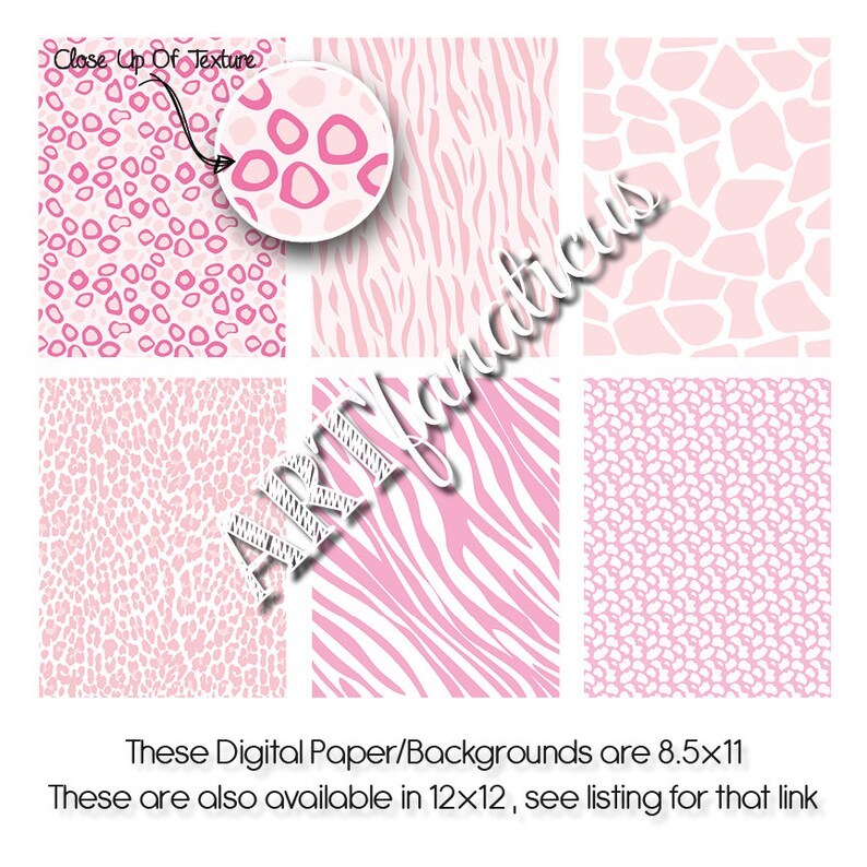 ANIMAL PRINT 8.5x11 Digital Papers Pink and White Background, Animal ...