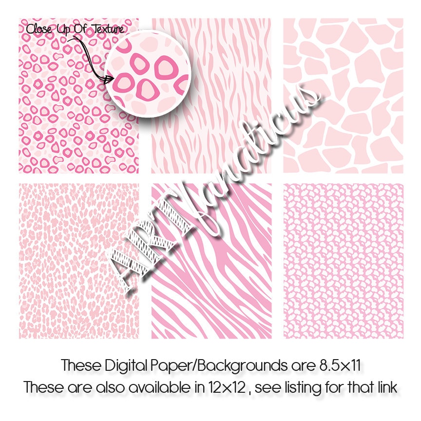 ANIMAL PRINT 8.5x11 Digital Papers Pink and White Background, Animal ...