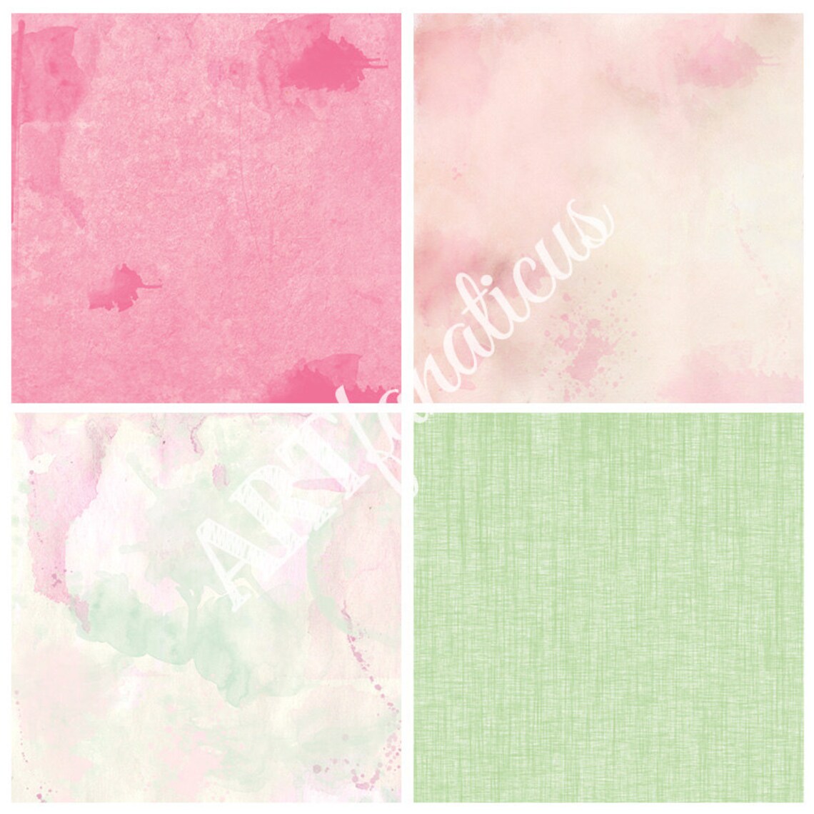Watercolor Digital Papers pink & Green Watercolor Watercolour, Painted ...
