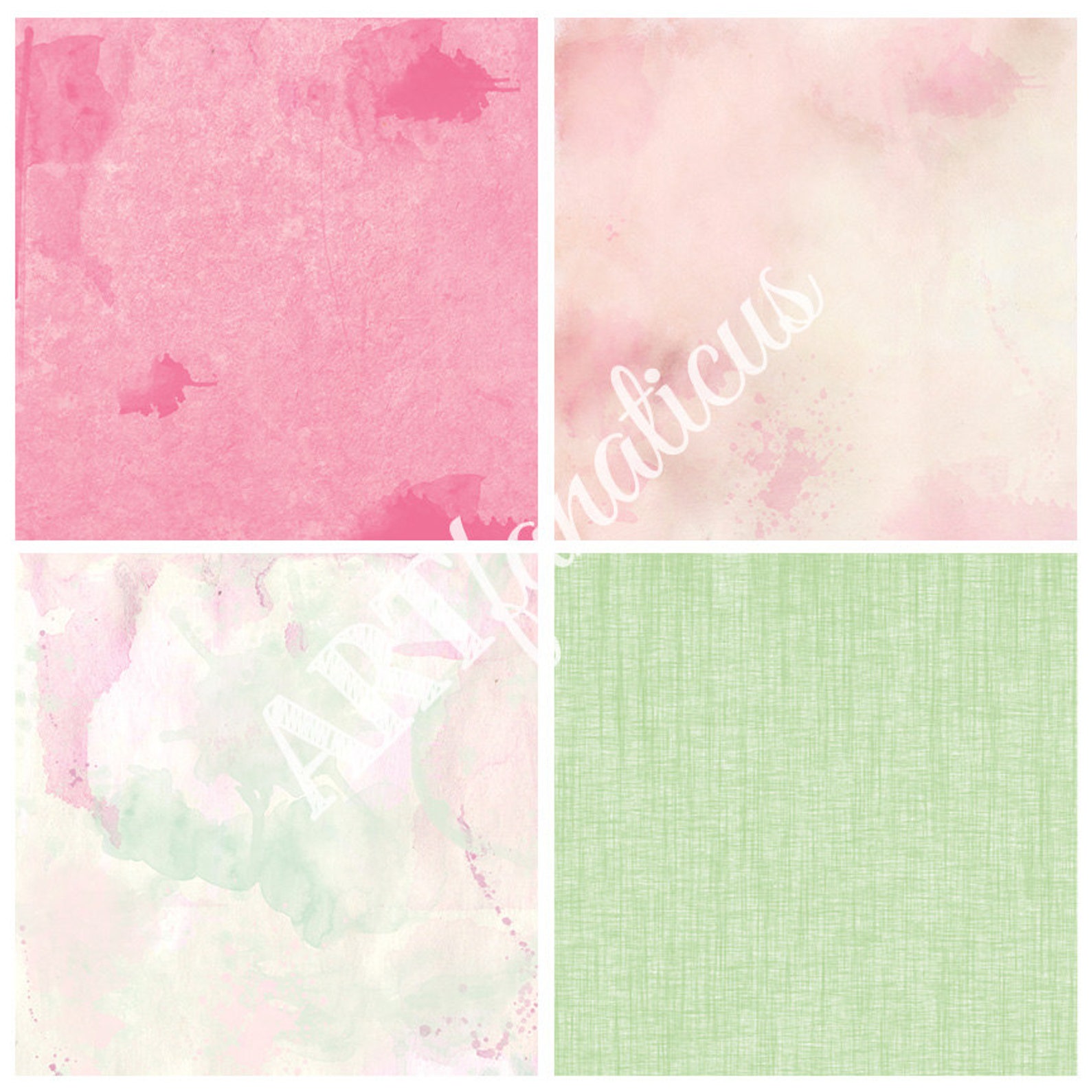 Watercolor Digital Papers pink & Green Watercolor Watercolour, Painted ...