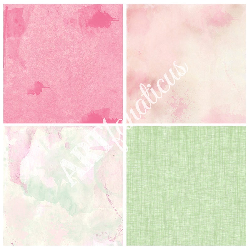 Watercolor Digital Papers pink & Green Watercolor Watercolour, Painted ...
