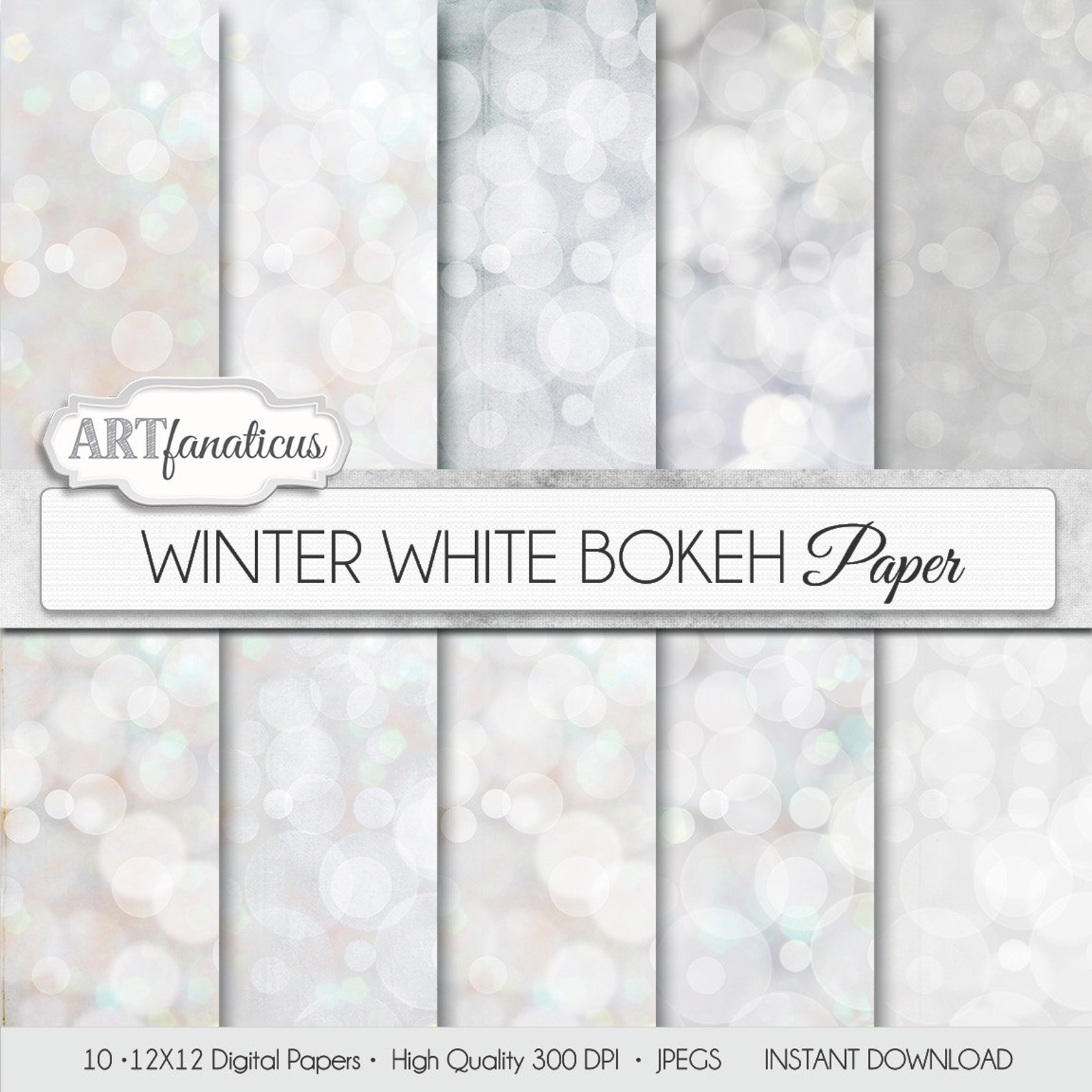 Bokeh Digital Papers "winter WHITE Bokeh" White Digital Backgrounds ...