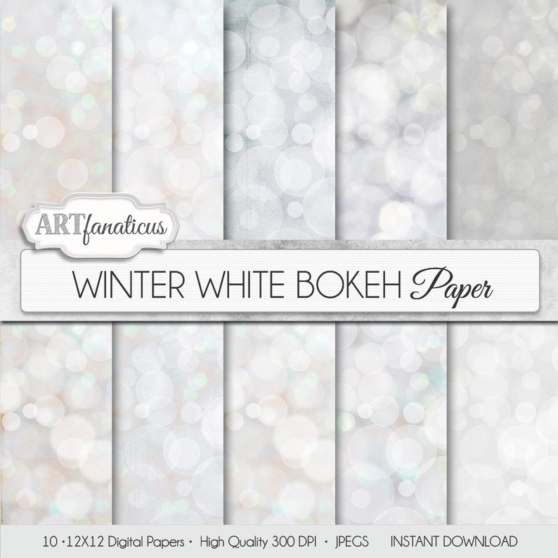 Bokeh Digital Papers "winter WHITE Bokeh" White Digital Backgrounds ...