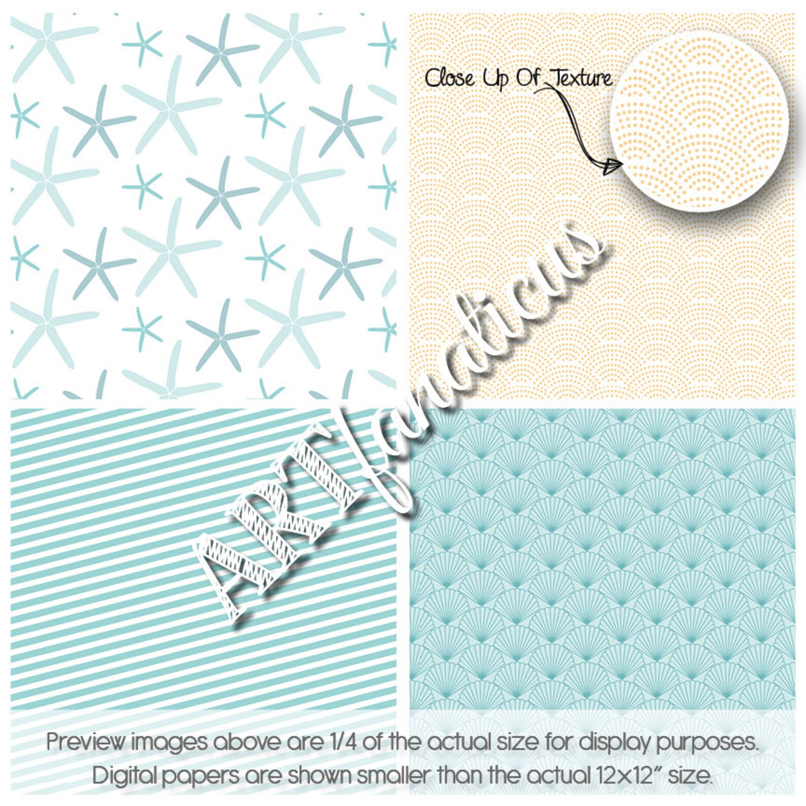 Beach Digital Papers "aqua SEA Patterns" Teal, Shells, Seahorse, Waves ...