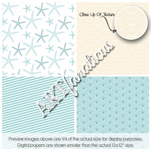 Beach Digital Papers "aqua SEA Patterns" Teal, Shells, Seahorse, Waves ...