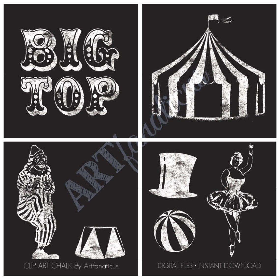 Circus Chalk Clip Arts "circus CHALK Clipart" 20 Hand Drawn Chalk ...
