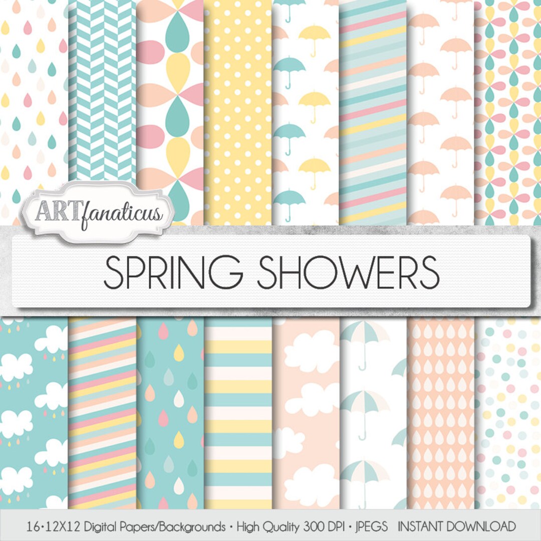 Baby Shower Digital Papers "spring Showers" Pink, Blue, Peach,yellow ...