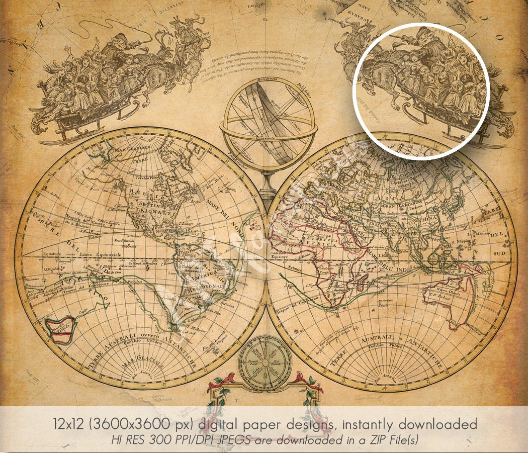 Vintage North Pole Maps Digital Paper, "north Pole Vintage Maps" Travel ...