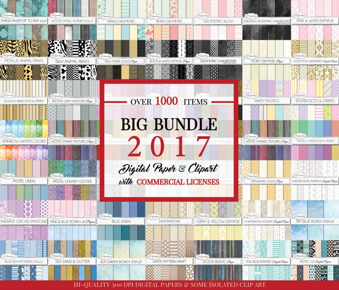 Big Bundle 2017 - Over 1000 Unique Digital Papers & Clipart Items for ...
