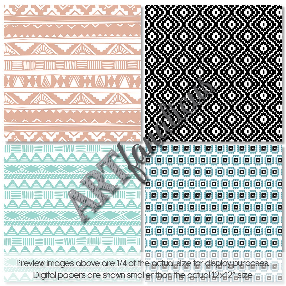 Tribal Digital Paper aztec Digital Paper Tribal Designs in Blue, Beige ...
