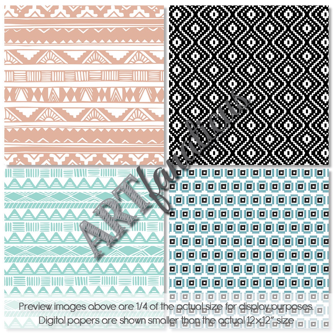 Tribal Digital Paper "aztec" Digital Paper Tribal Designs in Blue ...