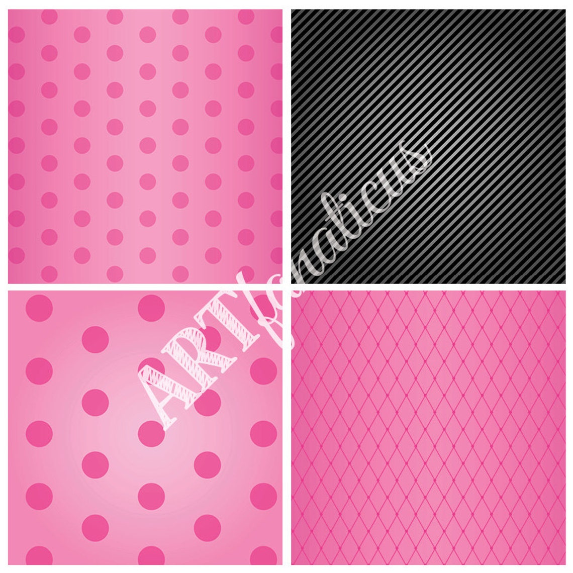 Pink Digital Papers "hot Pink Dots & Stripes" Romantic Pink Backgrounds ...