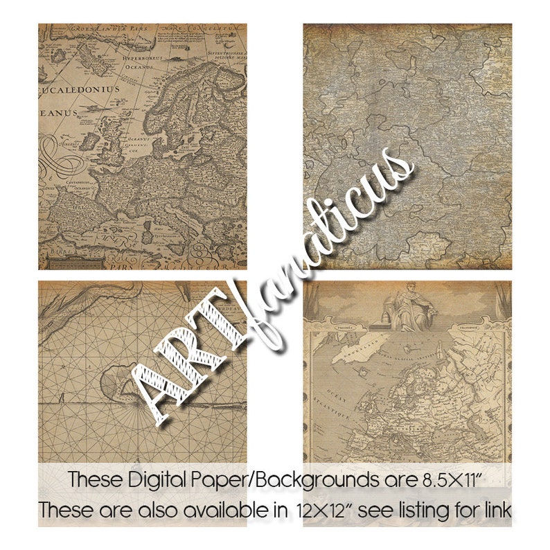 Digital Maps 8.5x11 Digital Paper, "antique SEPIA MAPS 8.5x11 ...