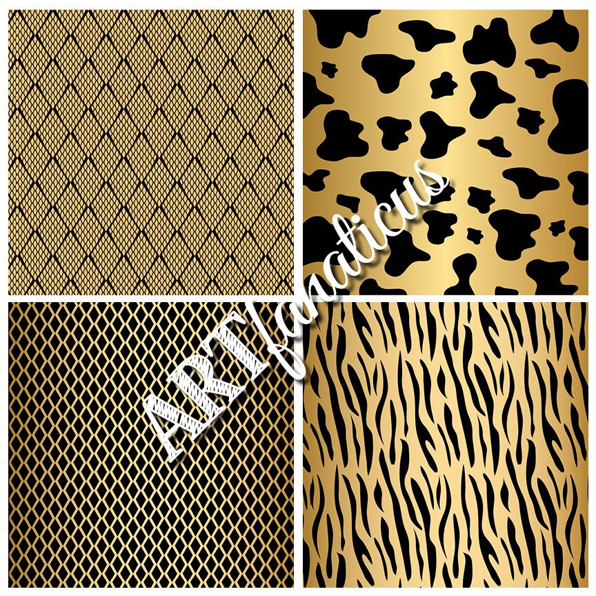 METALLIC ANIMAL PRINTS 12x12 Digital Paper, Metallic Gold Background ...