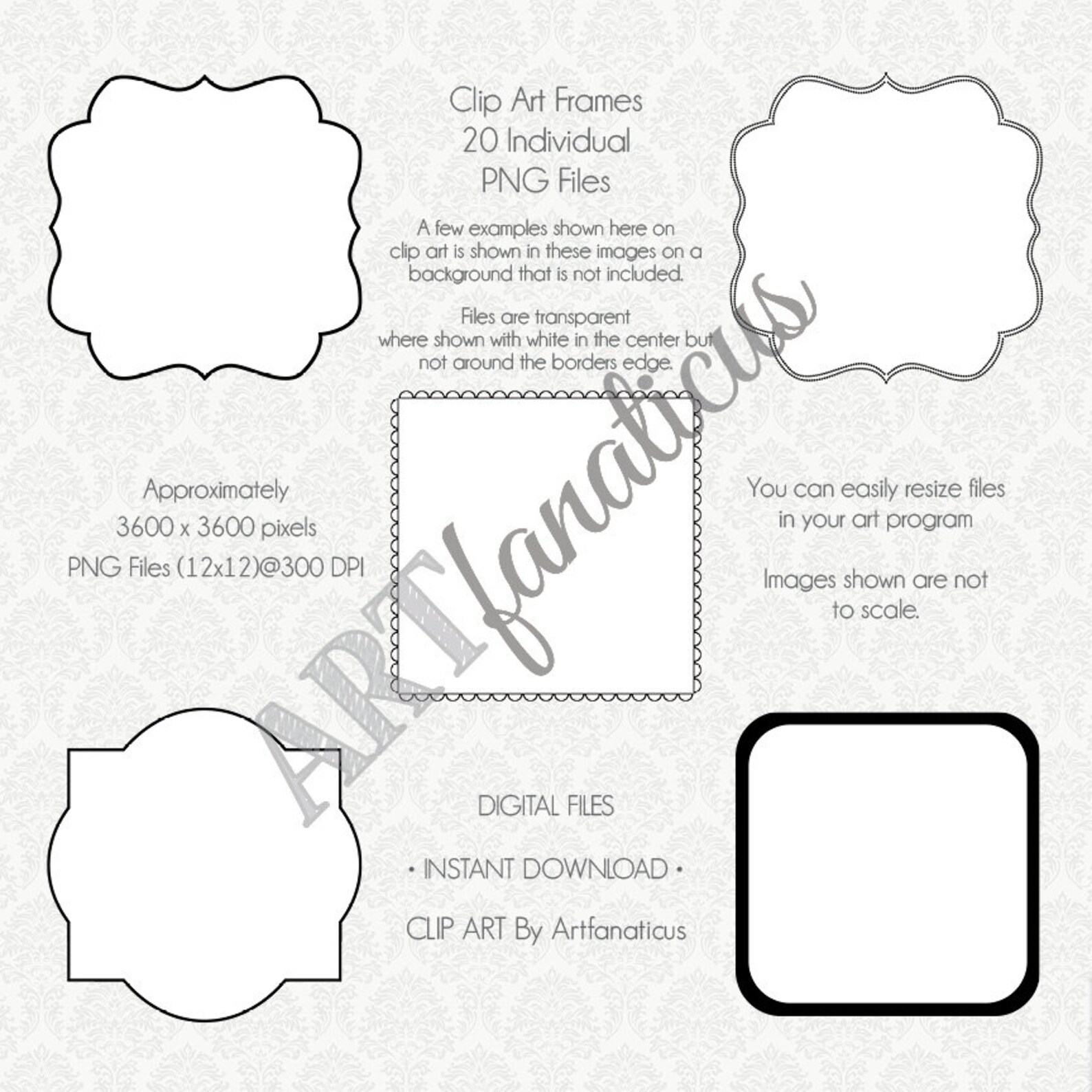 Cliparts "bw SQUARE FRAMES Clipart" 20 Frames/labels, Belly Belt ...