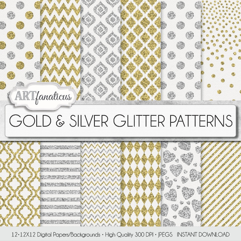 Gold Silver Glitter Papers "gold & Silver Glitter Patterns" Gold and ...