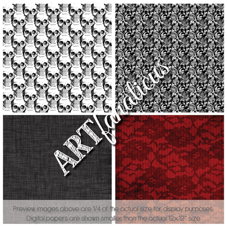 Halloween Digital Papers "vintage SKULLS & Flowers" Vintage Flowers ...