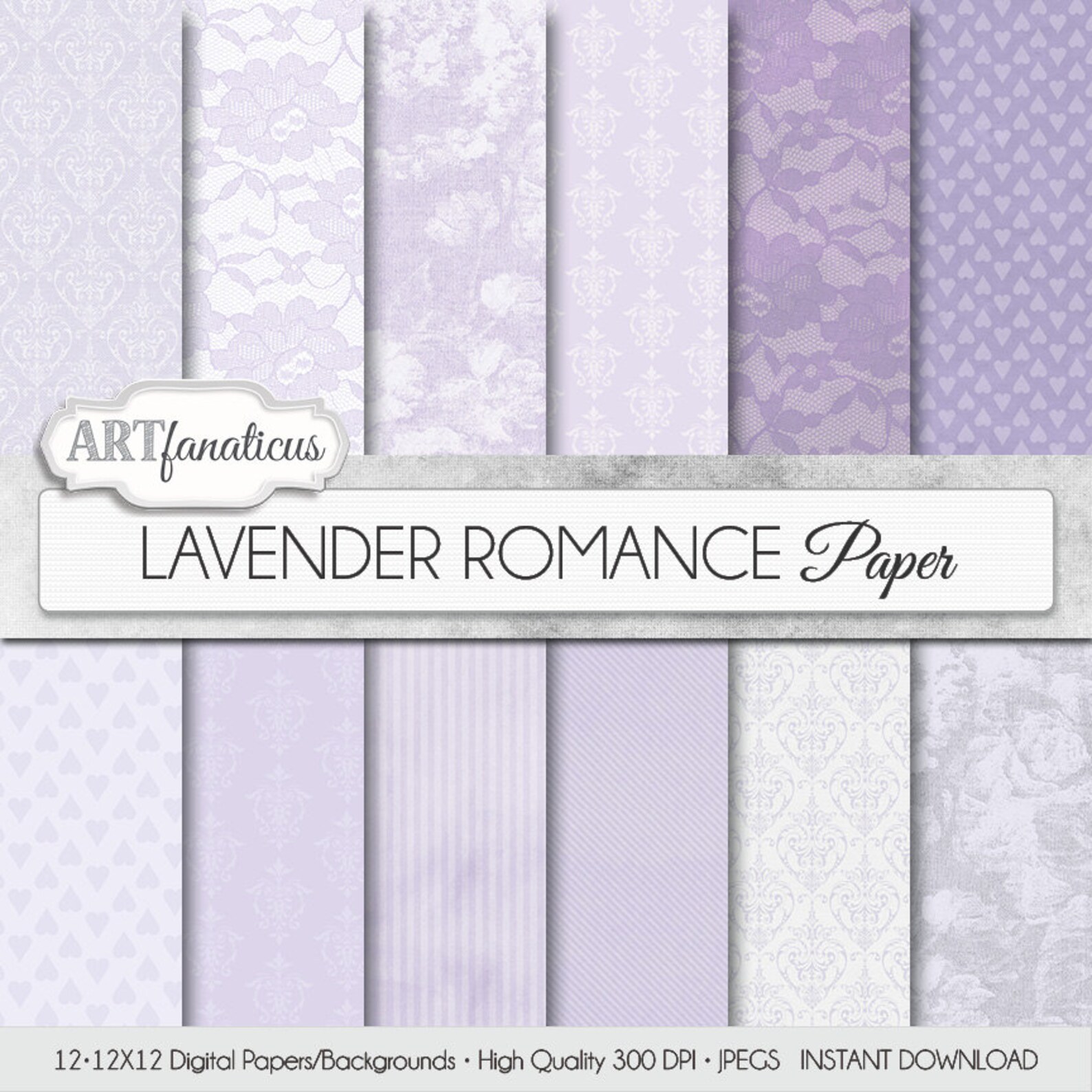 Wedding Digital Papers "lavender Romance" Lilac, Purple, Grunge, Lace ...