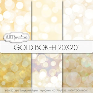 20x20 Bokeh Digital Papers "gold Bokeh" Bokeh Overlay, Gold Backgrounds ...