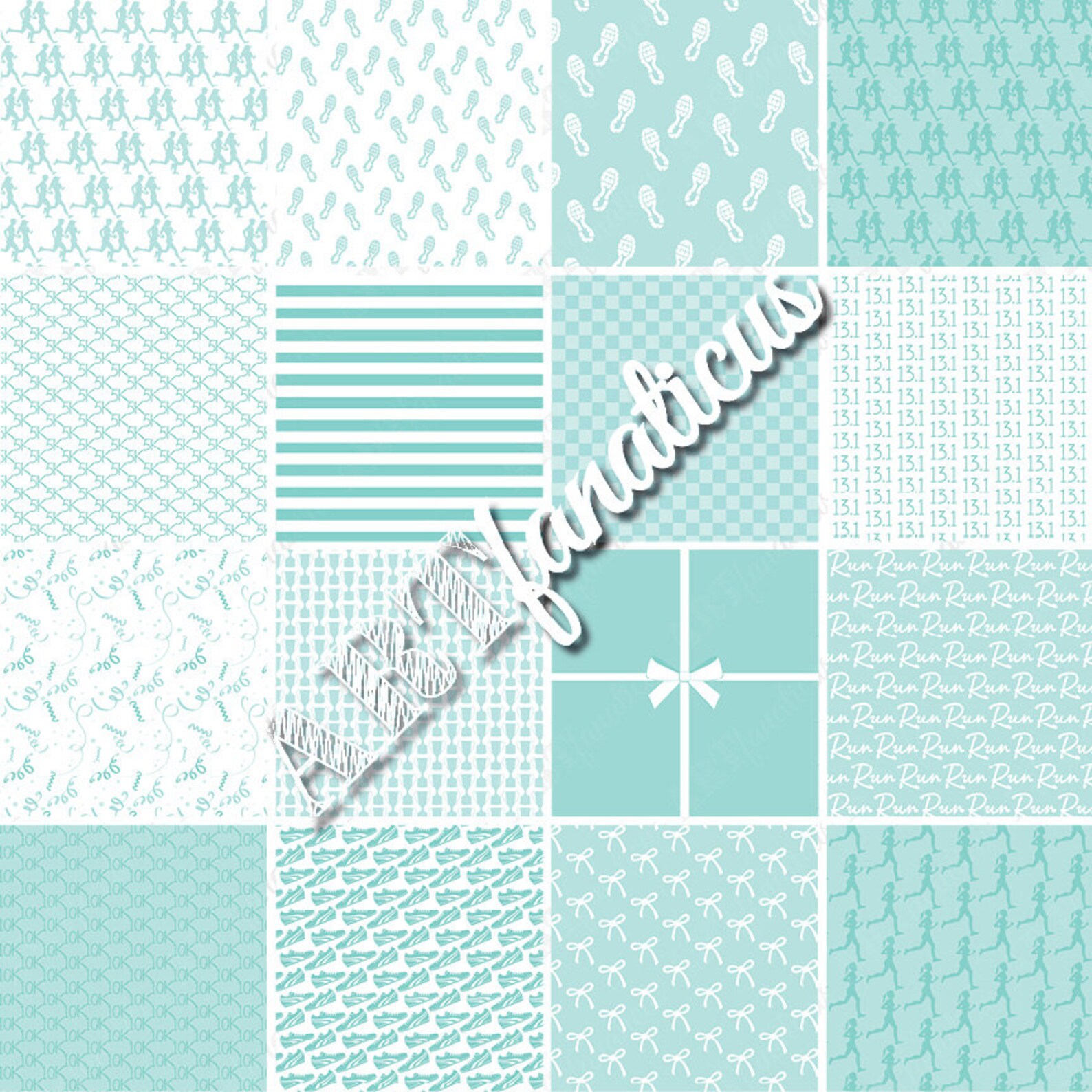 Running Digital Papers "tealblue Runner" Sport Patterns,10k, Trophy ...