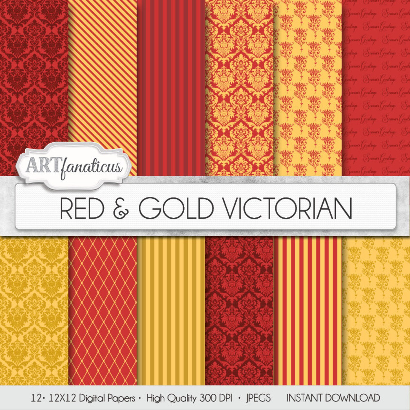 Victorian Digital Papers "red & GOLD Victorian" Red Gold Vintage,damask ...