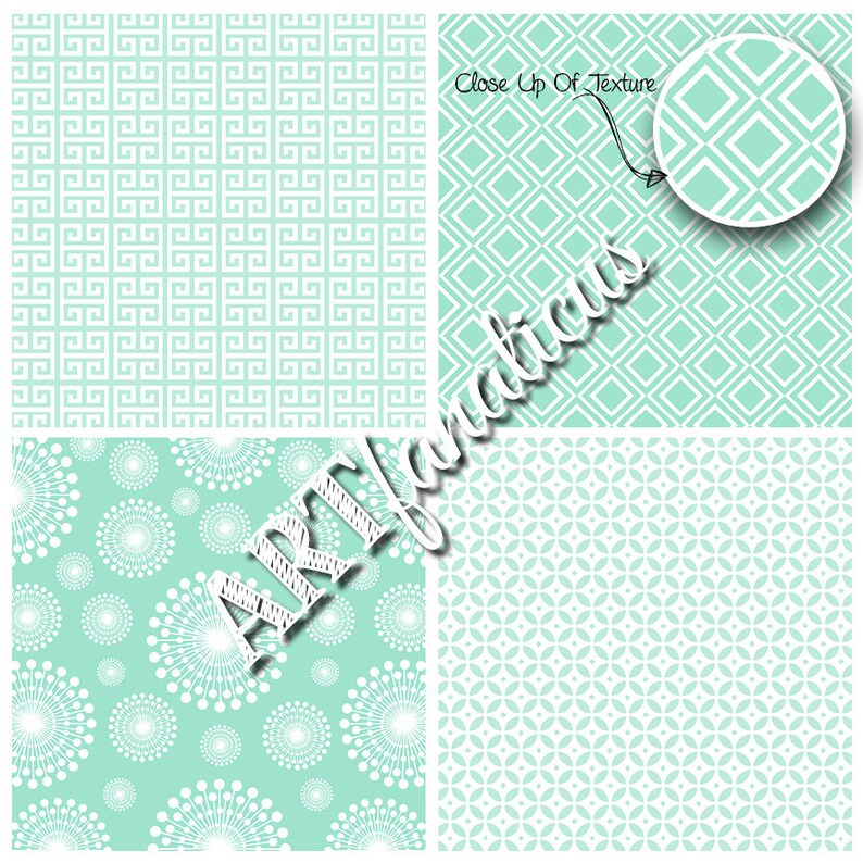 16 Mint Digital Papers "mint" Color Backgrounds With Chevron, Polkadots ...