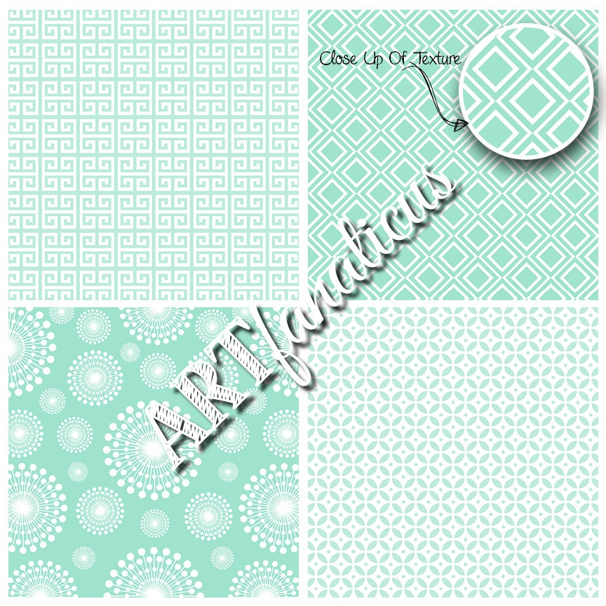16 Mint Digital Papers "mint" Color Backgrounds With Chevron, Polkadots ...