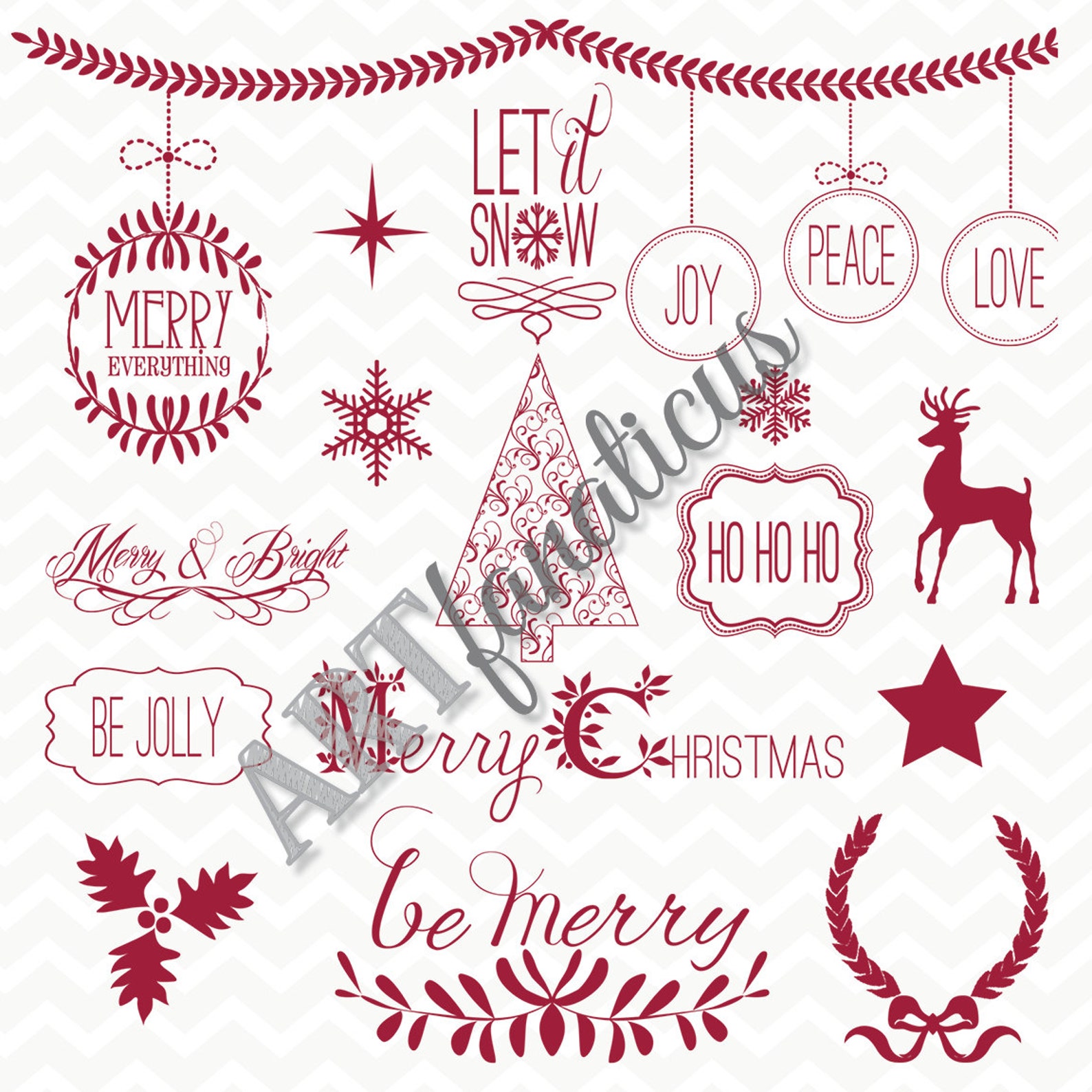 Merry Christmas Clipart red & GREEN CHRISTMAS Clip - Etsy