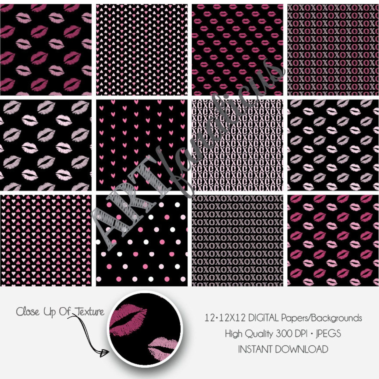 Love Digital Papers "hugs & Kisses" Lovable Backgrounds, Kisses, Red ...