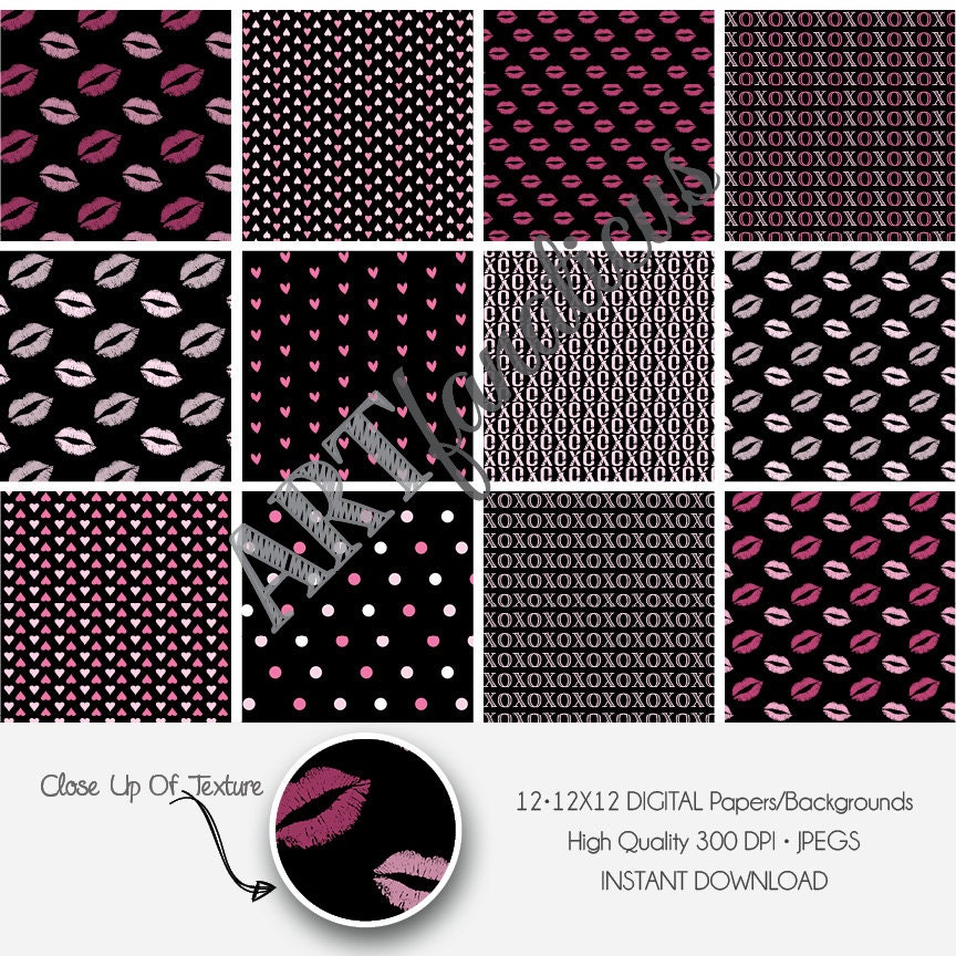 Love Digital Papers "hugs & Kisses" Lovable Backgrounds, Kisses, Red ...