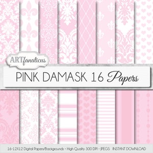 Wedding Damask Digital Papers "pink Damask" Elegant, Pink, White, Blush ...