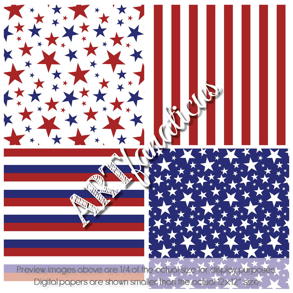Red, White and Blue 16 Digital Papers "stars & Stripes" Red Stars, Blue ...
