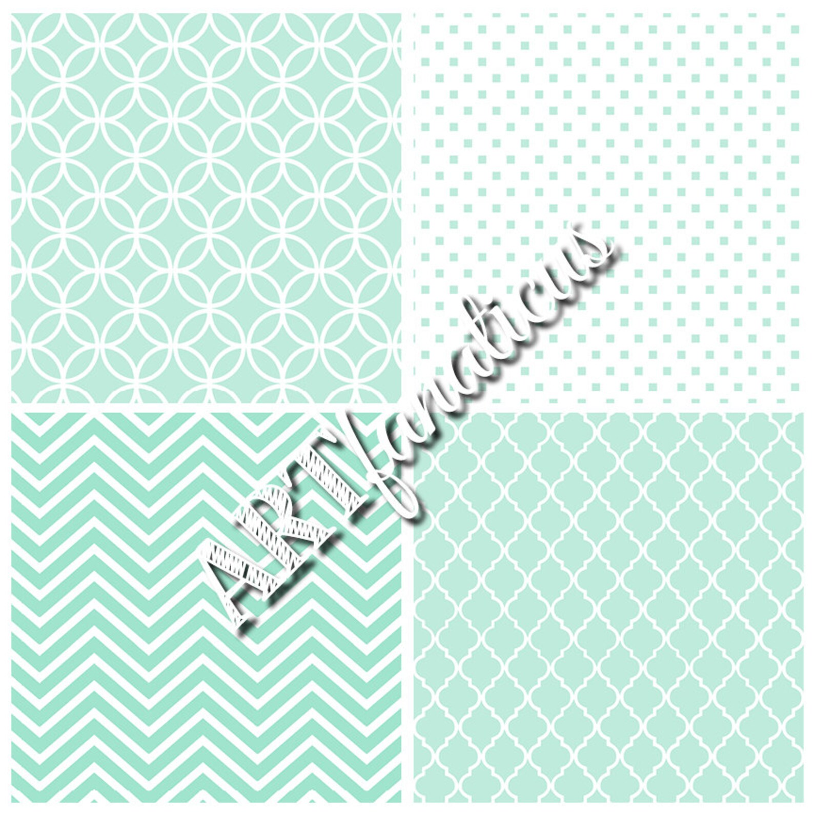 16 Mint Digital Papers "mint" Color Backgrounds With Chevron, Polkadots ...