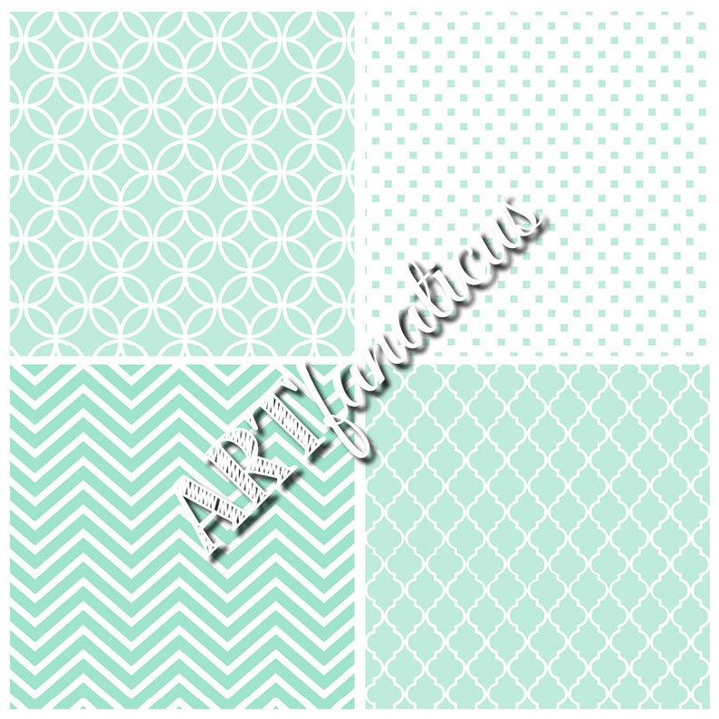 16 Mint Digital Papers "mint" Color Backgrounds With Chevron, Polkadots ...