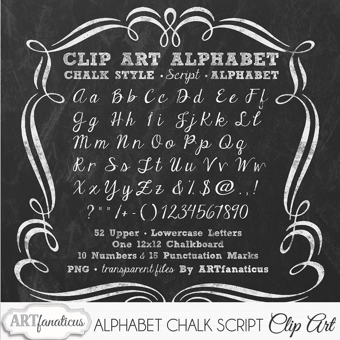 Chalkboard Clip Art "alphabet CHALK Script" 1 Chalkboard, 52 Uppercase ...