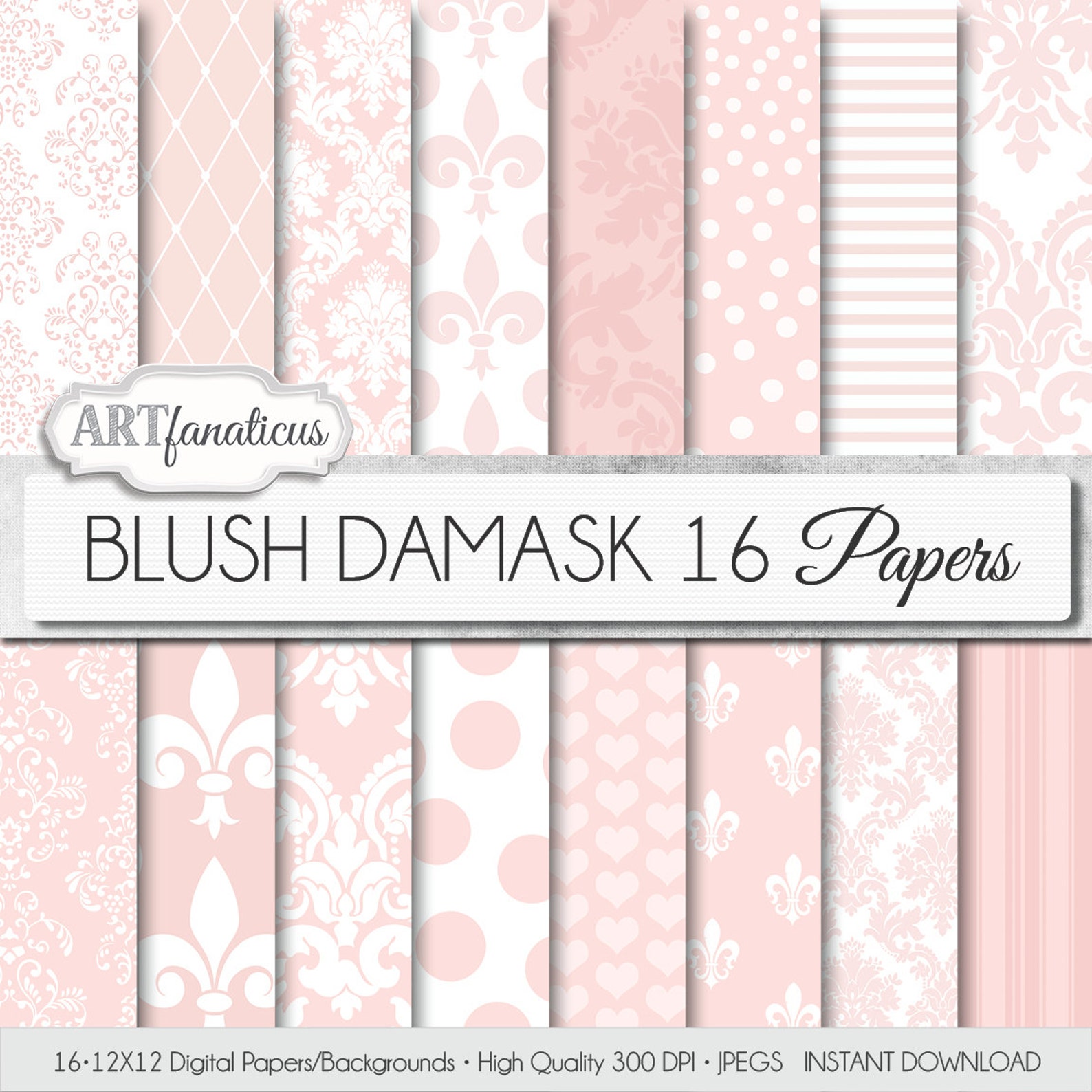 Blush Damask Digital Papers "blush Damask" Elegant, Pink, White, Blush ...