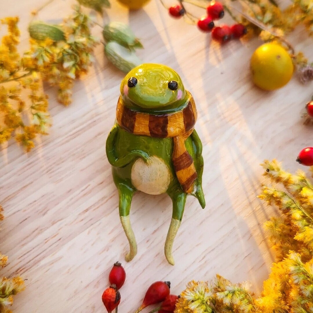Olive Frog Figurine - Etsy